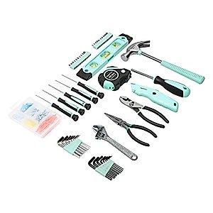 Amazon Basics Household Tool Set with Tool Storage Box - 150-Piece, Turquoise