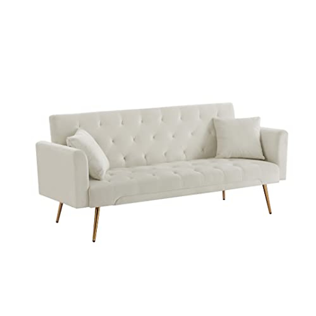 FANYE Tufted Daybed,Modern Convertible Futon & Sofabed,Soft Velvet Upholstered Metal Legs Loveseat Sofa Convenient Nap Sleeper Couch Bed for Home Office Apartment Living Room Furniture Sets, Beige