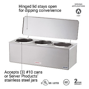 Server Products 3-Space Heated Cone Dip Warmer Dipper Well for Ice Cream Cone with Hinged Lid, Stainless Steel (Holds 3), Model 92040