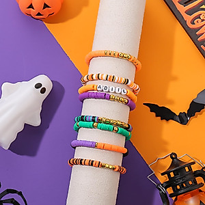 7200pcs Halloween Clay Beads Bracelet Making Kit, 10 Orange Purple Black Halloween Beads for Jewelry Making, Friendship Bracelet Kit Halloween Decorations Party Favors Crafts Gift for Women Adults