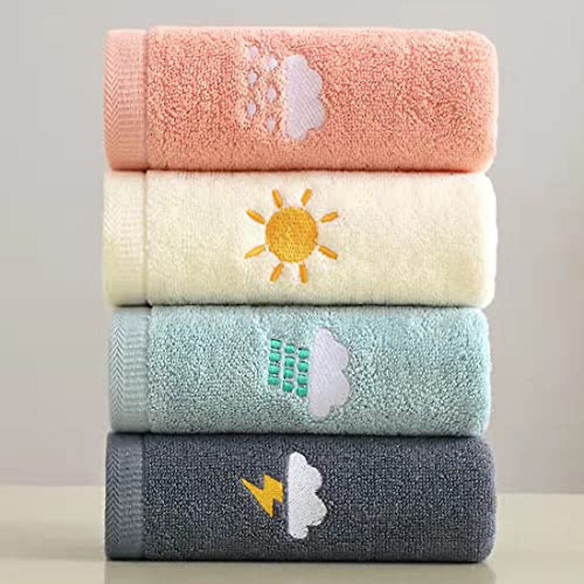 RUIBOLU Hand Towels for Bathroom Set 4 Piece, 100% Cotton Bath Hand Towel, Face Towel Soft Highly Absorbent Towels for Adults and Children for Bathroom Kitchen, 14x29 Inch (Pink White Blue Gray)