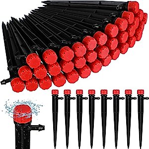 200 Pcs Drip Irrigation Emitters Drip Irrigation System Drip Irrigation Parts Adjustable 360 Degree Water Flow Fan Sprayer for 1/4 Inch 4mm/7mm Irrigation Tube Hose Patio Watering System (Red Black)