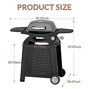 MASTER COOK Propane Gas Grill, Portable Tabletop Barbecue Grill with Cart for Patio, Camping, Travel
