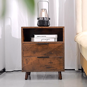 Nightstand with Hidden Compartment | Mid Century Modern Nightstand with Concealed Storage | Vintage Bedside Table | Perfect for Storing Small Valuables (1, Brown, Large)