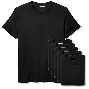 Amazon Essentials Men's Crew Neck T-Shirts, Pack of 6, Versatile Basics, Large, Black