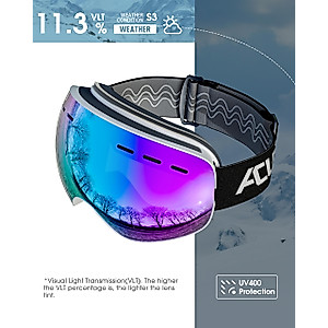ACURE Ski Goggles, OTG - Over Glasses Snow Snowboard Goggles, Anti Fog, 100% UV400 Protection for Men Women Kids