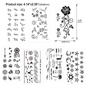 Konsait Temporary Tattoos for Adult Women Men Kids(30 Sheets), Waterproof Temporary Tattoo Fake Black Tiny Tattoos Body Art Sticker Hand Neck Wrist Cover Up Set