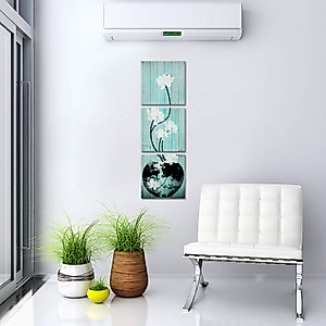 Nachic Wall - White Flower Picture Wall Art Zen Lotus Painting Prints Modern Bathroom Bedroom Spa Room Teal and White Decor