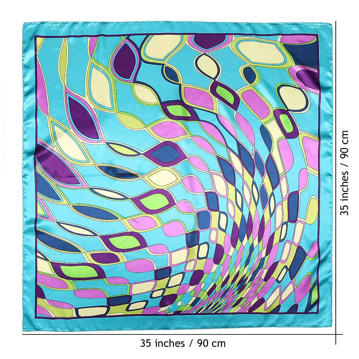 AWAYTR 35” Large Satin Square Head Scarf - 2Pcs Silk Like Floral Head Scarves Square Satin Hair Scarf Bandanas for Women (Elliptical grid(Rose+Blue))