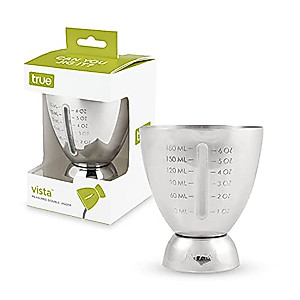 True Vista Double Jigger for Bartending, 6 Ounce Measuring Cup & 1 Ounce Cocktail Jigger Base, Stainless Steel Silver Polish Alcohol Measuring Tools & Barware Essentials, Set of 1, Silver