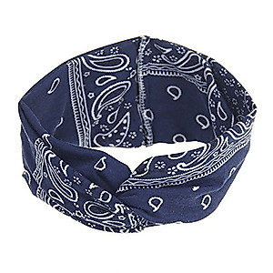 DINPREY Assorted Paisley Print Wide Bandana Knot Headbands Criss Cross Head Wrap Hair Band (4 Colors Pack A)