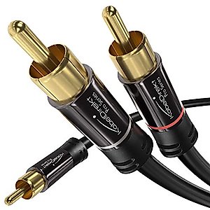 KabelDirekt – RCA/phono Y cable – 6ft short – 1 to 2 RCA/phono, stereo audio cable (coax cable, RCA/phono male/male plugs, analog/digital, adapter for subs/amps/Hi-Fis/home theater/receivers, black)