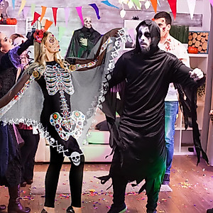 WATCPNO Halloween Skeleton Poncho for Women Day of The Dead Skeleton Costume Lace Skeleton Cape Shawl