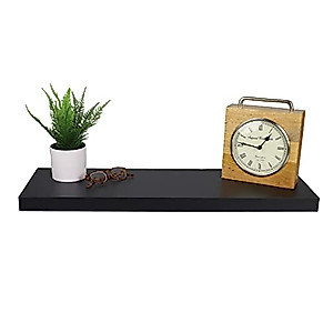 Home Basics MDF 30" Floating Wall Shelf (Black) Contemporary and Modern Shelf for Picture Frames, Sculptures, Plants, and Essentials | No Hardware Showing