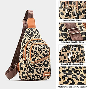 Long Keeper Crossbody Sling Bag for Women Leopard Print Travel Chest Bag Small Hiking Cycling Waterproof Shoulder Backpack (Single Zipper)