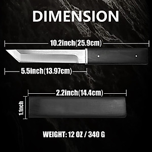 MADSABRE Handmade Custom Classic Japan Samurai Tanto Fixed Blade Katana 268 Floors Damascus VG10 Steel Outdoor Tactical,Combat,Hunting,Survival Knives +Wooden Sheath (Silver -D2 Steel)