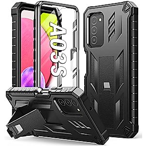 SOiOS for Samsung Galaxy A03S Phone Case: Built in Hard Kickstand & Touch Protector Military Shockproof TPU Durable Soft Rugged Heavy Duty Armor Full Body Protection Grade Phone Cover - Black