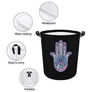 Tribal Fatima Hand Large Laundry Basket Hamper Bag Washing with Handles for College Dorm Portable