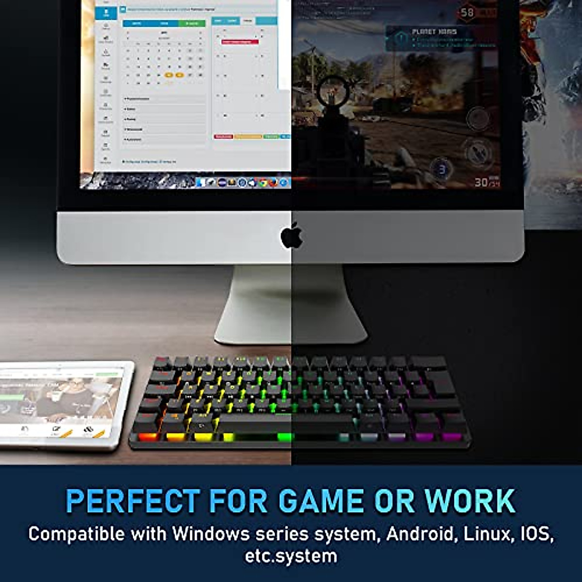 Compact 60% Mechanical Gaming Keyboard with Ergonomic Anti-ghosting Mini 61 Key Layout Rainbow RGB Backlight Waterproof Metal Plate Type-C USB Wired for PC Mac Gamer Office Typist (Black/Blue Switch)