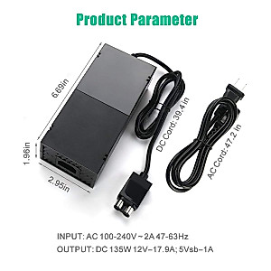 SUMLINK Power Supply Brick for Xbox One, AC Adapter Cable Replacement Kit for Xbox One Console Games, Auto Voltage 100-240V, Black