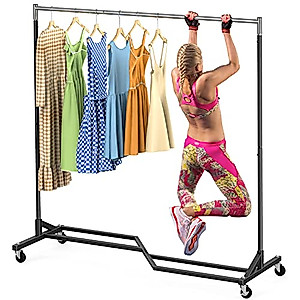 Mr IRONSTONE Upgraded Rolling Clothes Rack, Clothing Racks for Hanging Clothes, Garment Rack Heavy Duty, Commercial Clothes Rack for Clothing, Sturdy Clothes Rack with Shelves