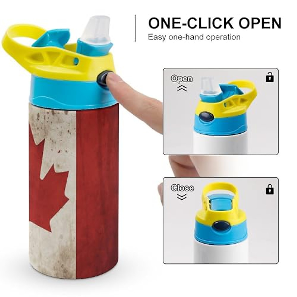 Stainless Steel Water Bottles Retro Canada Flag Travel Water Cups with Handle And Silicone Straw Drinking Cup with Leak Proof Lid Thermo Travel Mug for Women Men