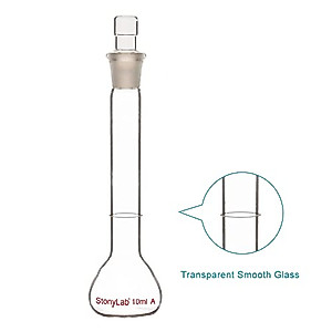 stonylab Glass Volumetric Flask Class A with Glass Stopper, Borosilicate Glass Heavy Wall Volumetric Flask Tolerance ±0.02 ml, 10 ml