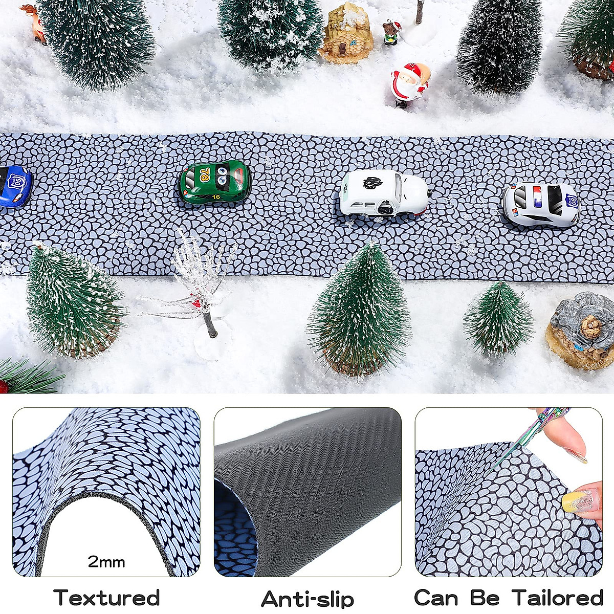 Christmas Village Accessories Christmas Village Brick Road Decorations Village Street Mat Miniature Cobblestone Brick Mat for Home Garden 4.7 x 47.2 Inch(Cobblestone Style,2 Pieces)