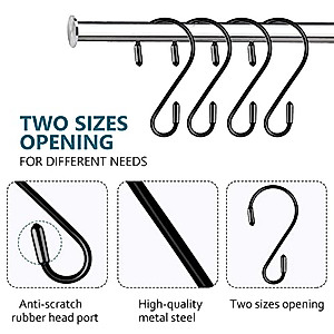 Mzekgxm 20 Pack 3.15 Inch S Hooks Stainless Steel Hanging Hooks Heavy Duty S Hooks for Hanging Kitchenware, Pots, Pans, Plants, Clothes, Towels in Kitchen, Bathroom, Closet, Garden (Black)