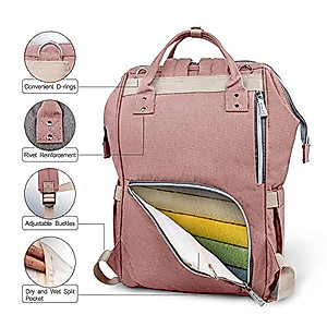 Hafmall Diaper Bag Backpack, Large Baby Diaper Bag with Stroller Hooks, Multifunctional Travel Nappy Bag, Stylish & Waterproof, Pink Gray