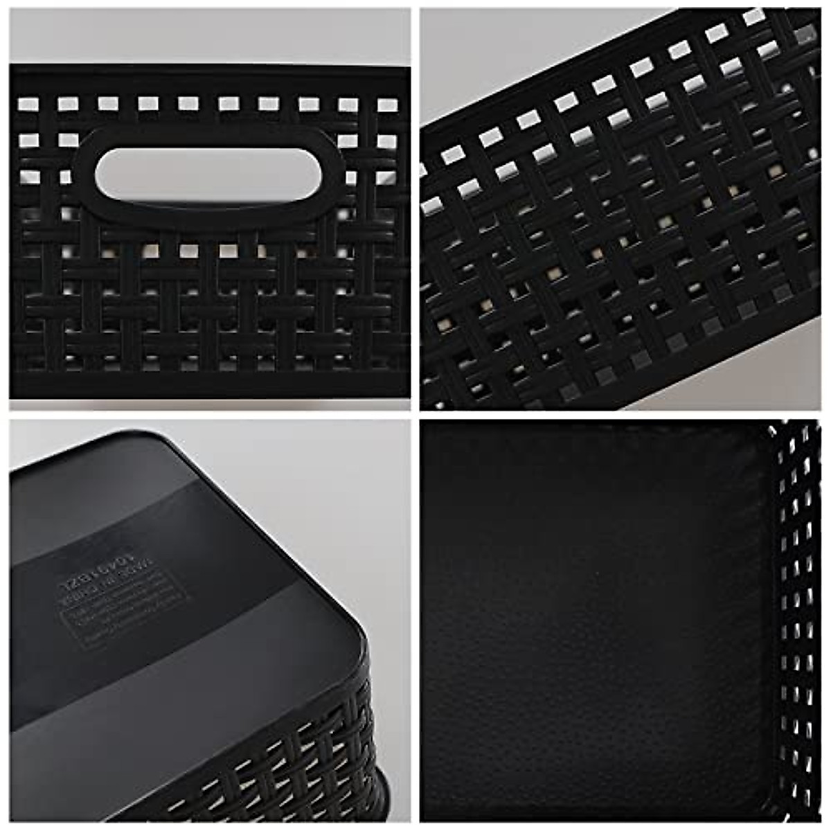 Farmoon Plastic Black Woven Basket, Pantry Storage Shelf Baskets Bin, 6 Packs