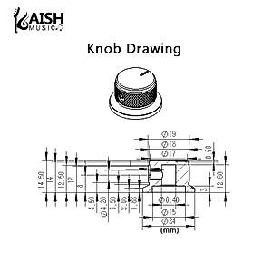 KAISH 2pcs Aluminium Potentiometer Knobs 1/4" Universal Top Hat Knobs Bell Control Knob with Set Screw for Guitar/Bass/AMPS/Preamps Black with Indicator