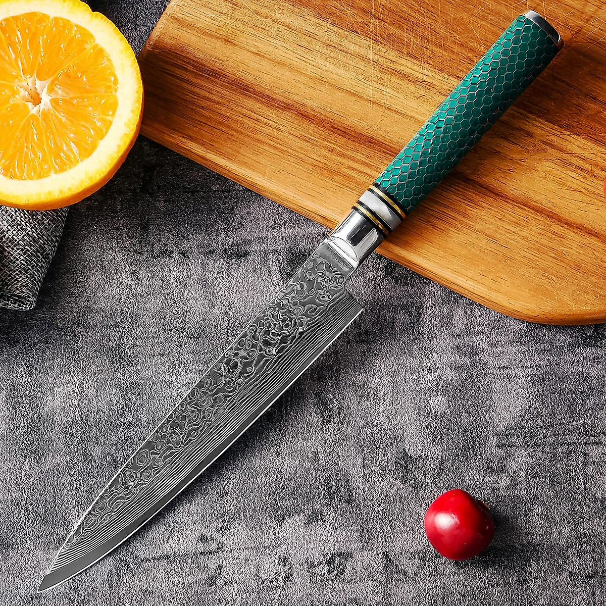 Utility Paring Knife 6 Inch Damascus Chefs Knife Utility Kitchen Knife Japanese VG10 Kitchen Paring Knives 67-Layer High Carbon Stainless Steel Knife Fruit Knife Christmas Gift