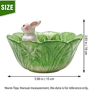 VIKKSAER Easter Candy Dishes Easter Bunny Bowl, Cute Bowl Ceramic, Salad Bowl With Cabbage Rabbit Shaped, Kawaii Candy Bowls for Kids, Microwave Available,Best Kitchen Household Gift