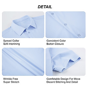 WARHORSEE Mens Knit Dress Shirts Short Sleeve Performance Moisture Wicking Wrinkle Free 4 Way Stretch Casual Button Down Shirt,White,L