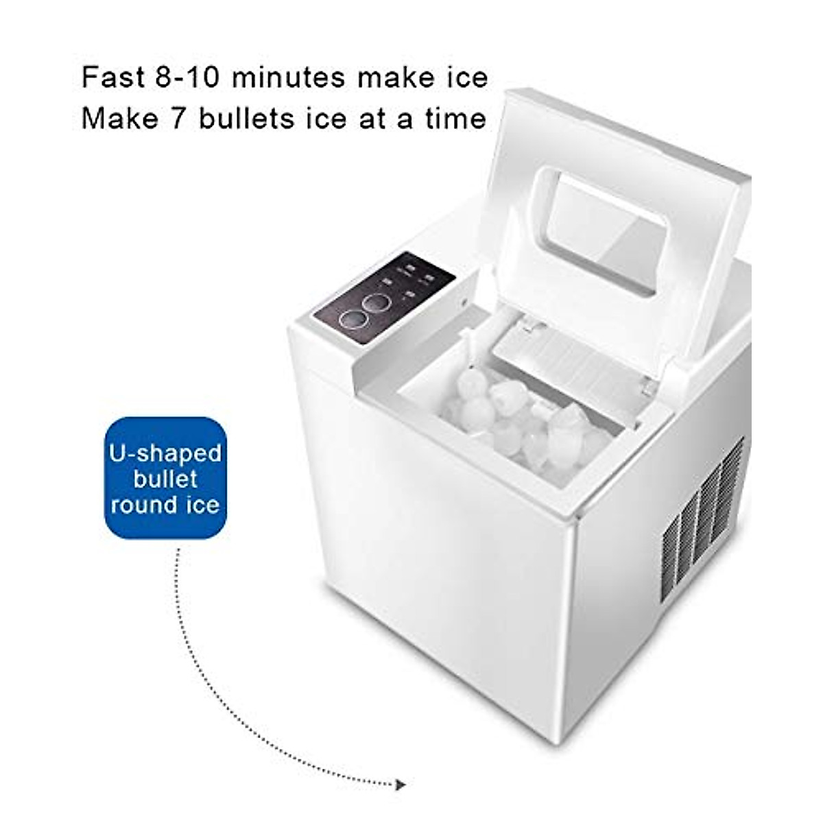 Ice Cube Makers, Mini Automatic Ice Maker, Electric Bullet Round Block Ice Cube Making Machine 15kgs/24H Small Bar Milk Tea Coffee Shop