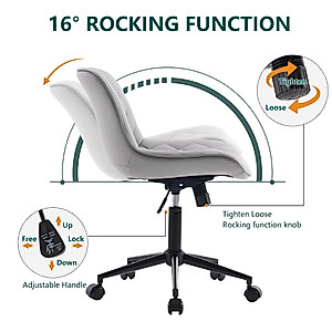 YOUNUOKE Comfortable Desk Chair, Home Office Chairs with Wheels, Armless Samll Comfy Vanity Chairs, PU Leather Computer Task Work Desk Chairs, Gery