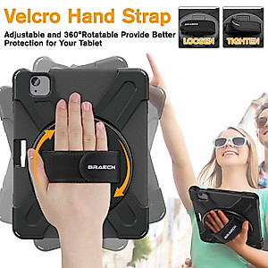 BRAECN for iPad Air 11 Inch 6th Generation Case M2 2024,iPad Air 5th Gen/iPad Air 4th Gen 10.9 Inch,Shockproof Durable Silicone Case with 360 Rotating Hand Strap&Kickstand for iPad Air 11'' Case-Black