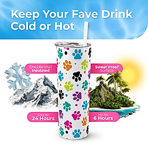 Vacuum Insulated Stainless Steel Dog Skinny Tumbler with Straw - Coffee Mug with Lid - New Dog Owner - Dog Mom - Dog Items for Women - Dog Lovers - Cute Dog Mug - Dog Water Bottle - Mug for Dog Love