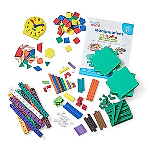 hand2mind Take Home Math Manipulatives Kit for Kids Grade K-2, with Snap Cubes, Base Ten Blocks, Cuisenaire Rods, Pattern Blocks, Color Tiles and Learning Clock, Homeschool Supplies (292 Pieces)
