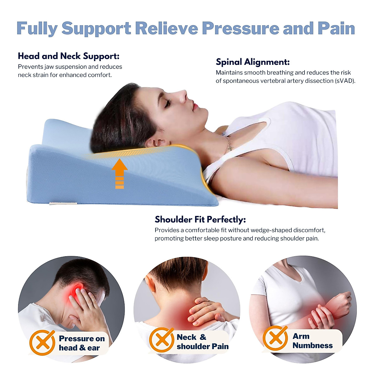 SLEEPY TOAST Neck Pillow for Sleeping fits Shoulder Perfectly, Side Sleeper Pillow with Armrest Area, Memory Foam Pillows for Neck and Shoulder Pain Relief, Cooling Pillow Cases (Blue)