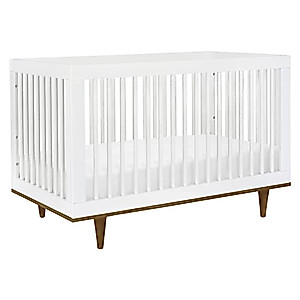 DaVinci Marley 3-in-1 Convertible Crib in White Finish and Walnut Legs, Greenguard Gold Certified