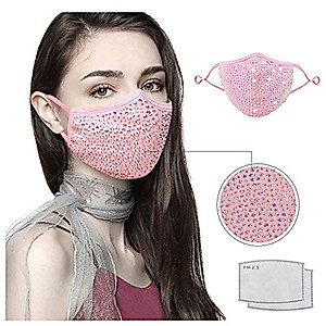 HonpraD Womens Rhinestone Masquerade Mas_k for Halloween Christmas,Reusable Face Bandanas, Diamond Msaks (C,1PCmask+2PCfilter)
