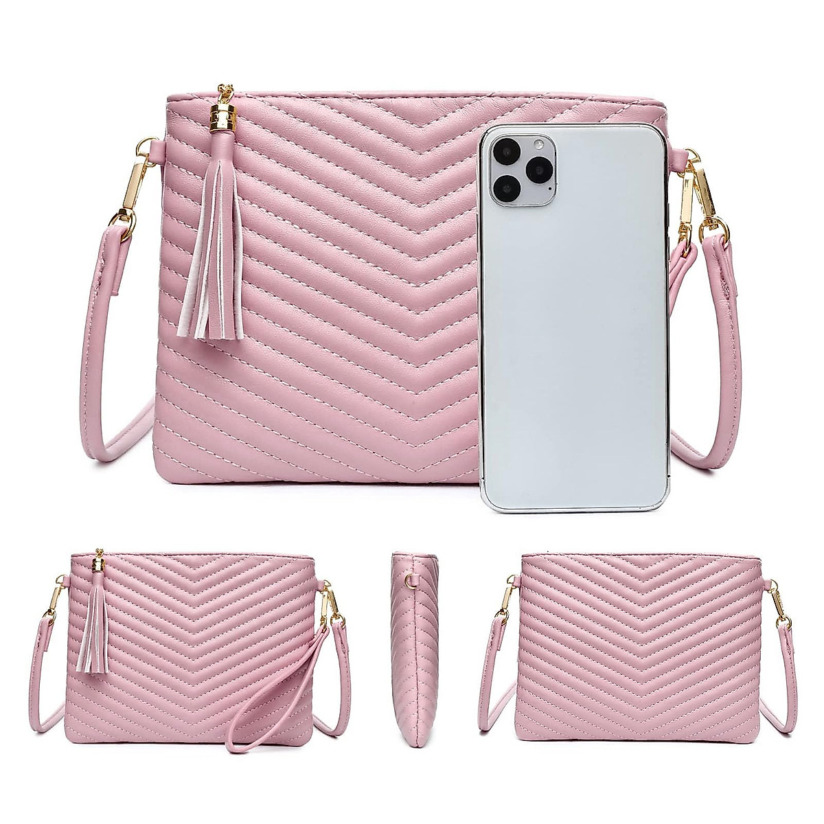 AMELIE GALANTI Small Crossbody Purse Bag For Women,Wristlet Clutch Handbag And Crossbody Wallet With Shoulder Strap For Cell Phone (pink-c)