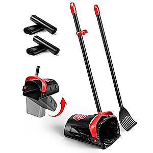 PETNOZ LIFE Large Swivel Bin & Rake Pooper Scooper with 40 Waste Bags, 36" Long Handle & 4 Bag Hooks Adjustable Dog Pooper Scooper for Large Dogs and Pets, Portable Non-Breakable Dog Poop Scooper