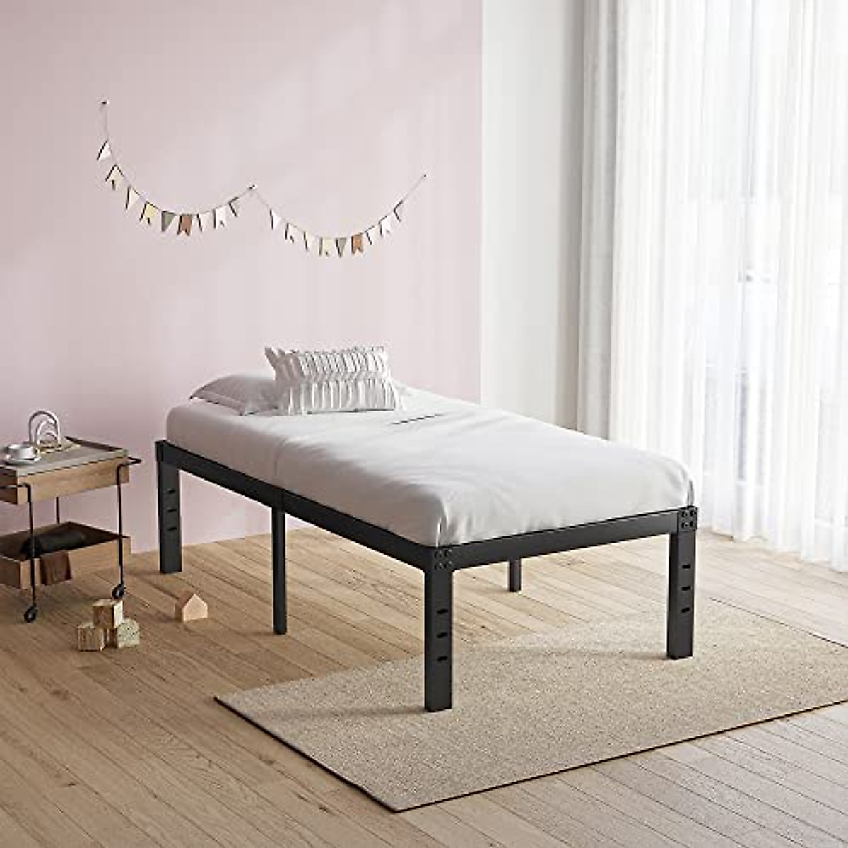 Neslime 18 Inch Heavy Duty Twin Bed Frames No Box Spring Needed, Metal Platform Bed Frame Twin for Heavy People, Easy Assembly, Noise Free, Black