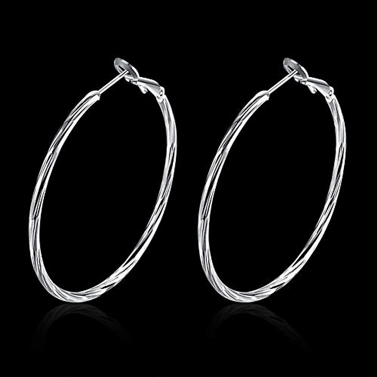 Hoop Earrings, 18K White Gold Plated Rounded Hoops Earrings for Women 46mm