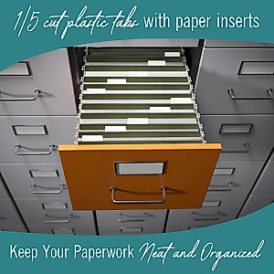 Hanging File Folders Letter Size, Hanging Files 25 Pack 1/5 Cut Heavyweight 180 GSM Reinforced Green File Cabinet Folders