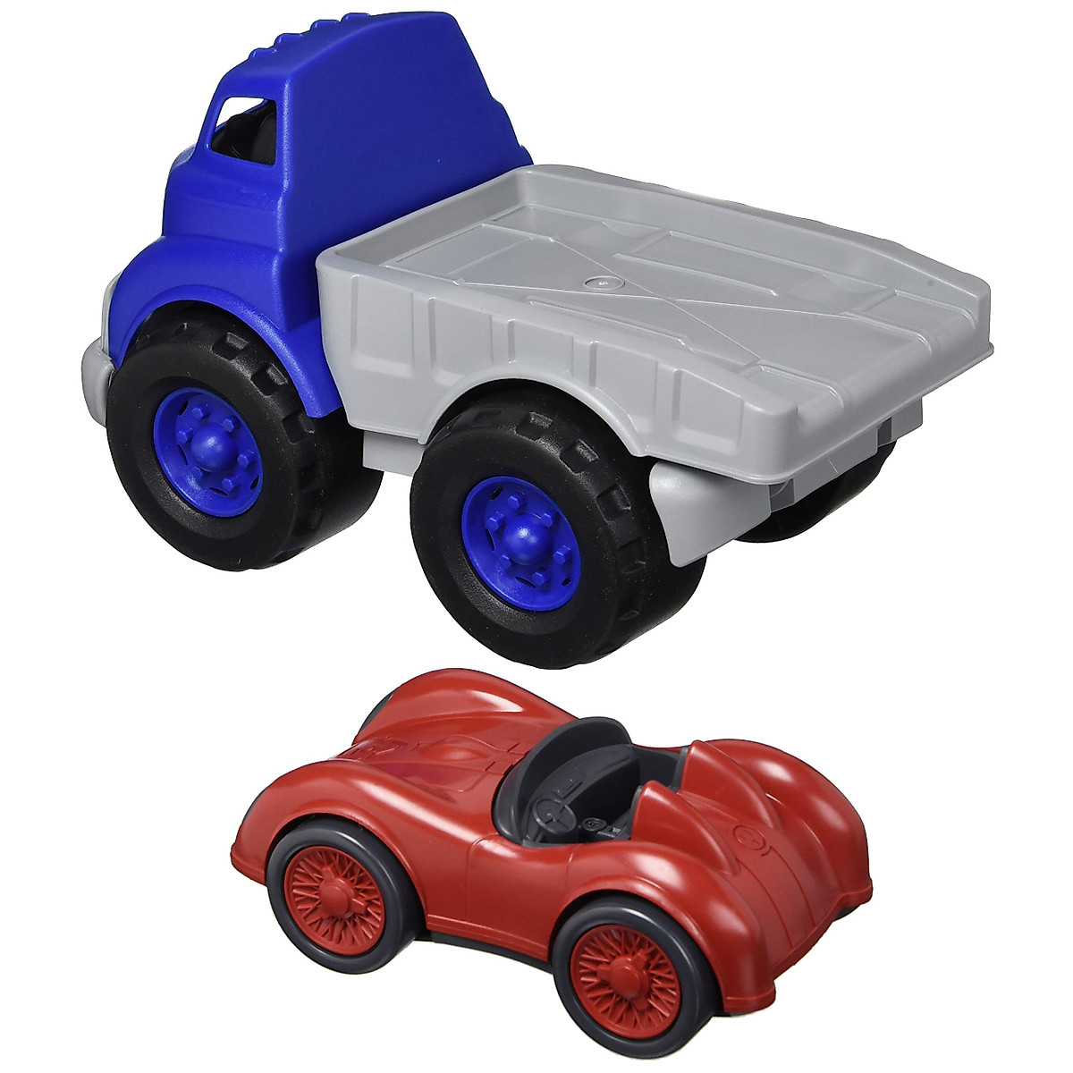 Green Toys Flatbed & Race Car, CB - Pretend Play, Motor Skills, Kids Toy Vehicles. No BPA, phthalates, PVC. Dishwasher Safe, Recycled Plastic, Made in USA.