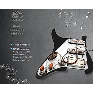 LAMSAM Prewired Pickguard with SSH Pickup Set, 3-ply Pick Guard Loaded Alnico V Single Coil Humbucker Pick-ups, Electric Guitar Scratchplate as Luthier Replacement Parts, Black-03